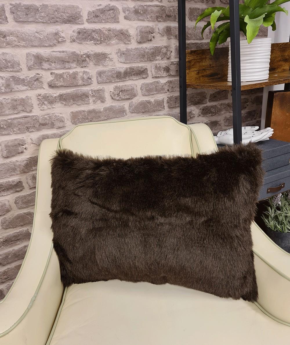 Bison Rectangular Faux Fur Cushions | Rectangular Brown Fur Cushions